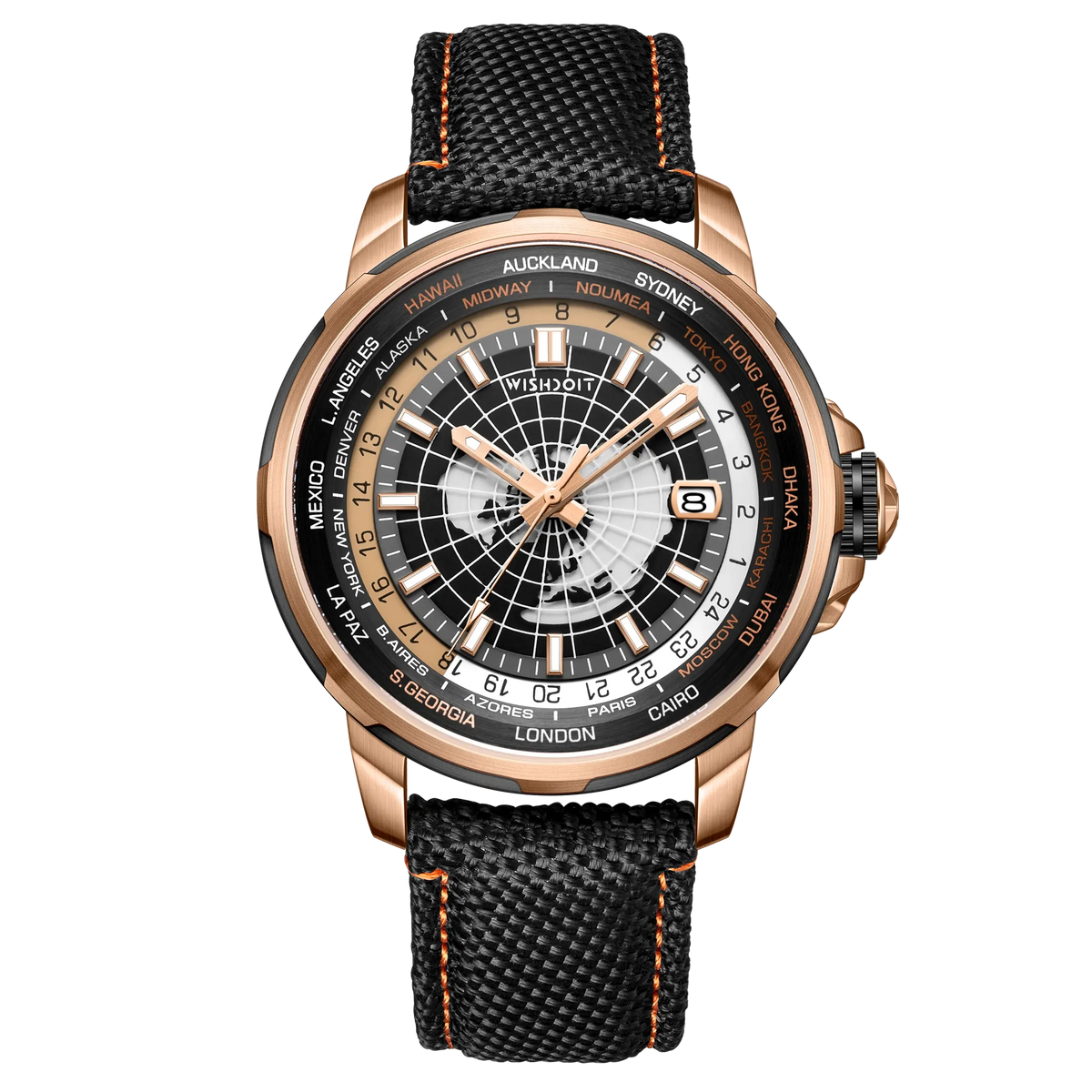 WISHDOIT Eternal Earth Men's Stainless Steel World Time Self Wing ...