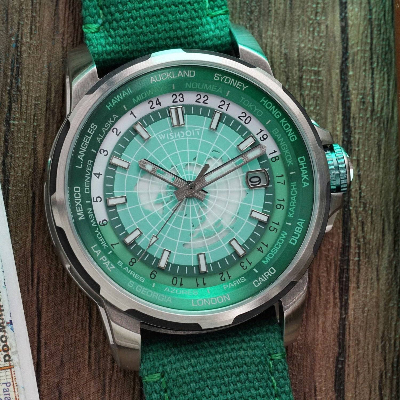 WISHDOIT Eternal Earth Men's Stainless Steel World Time Self Wing ...