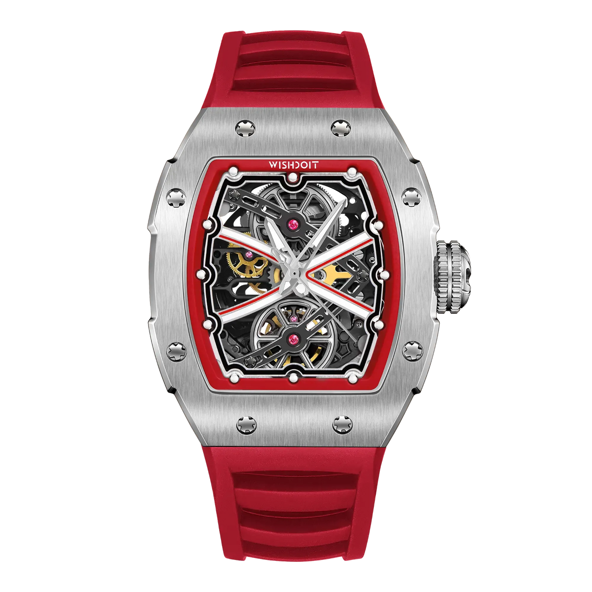 WISHDOIT The Runway Skeleton Tonneau Mechanical Luminous Watch ...